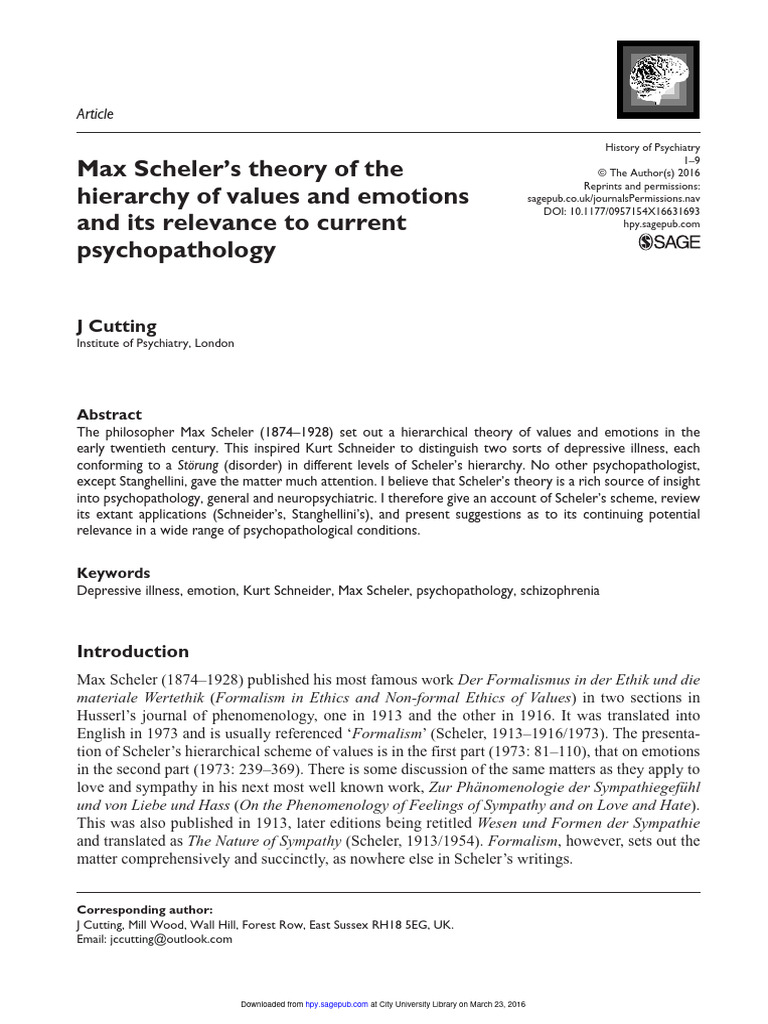 Scheler's Hierarchy of Values in Psychiatry | PDF | Anorexia Nervosa ...