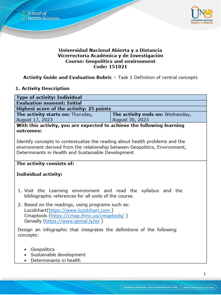Activities Guide and Evaluation Rubric - Task 1 - Definition of Central ...