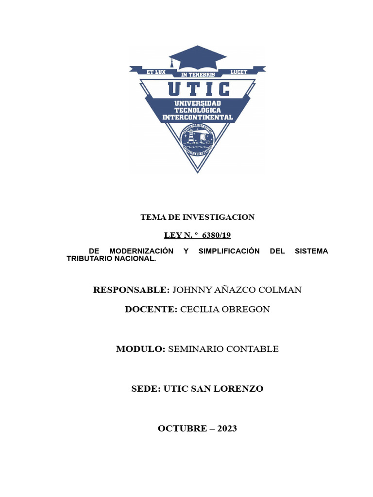 Johnny TEMA DE INVESTIGACION Ley de Simplificacion | PDF | Impuestos | Impuesto sobre la renta