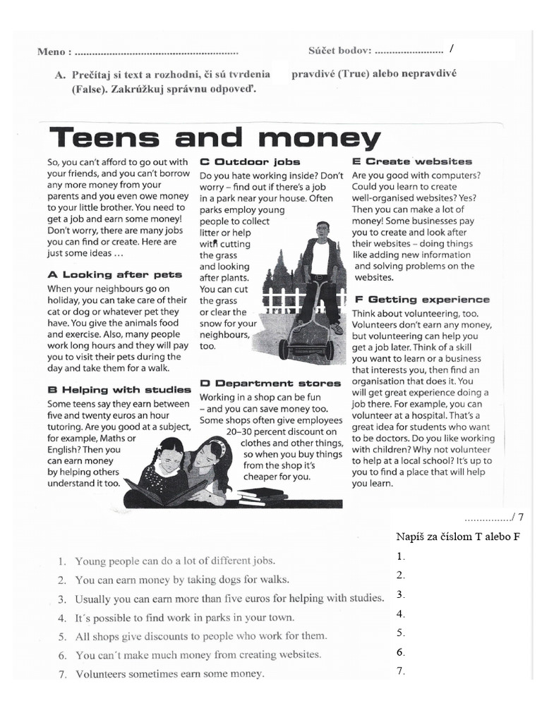 Teens and Money test-ANJ | PDF