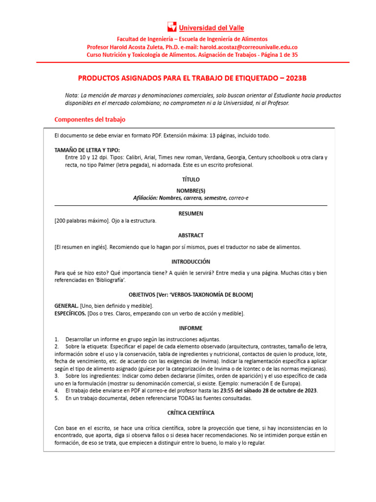 2023B NuTOX Trabs - Etiquetado | PDF | Alimentos