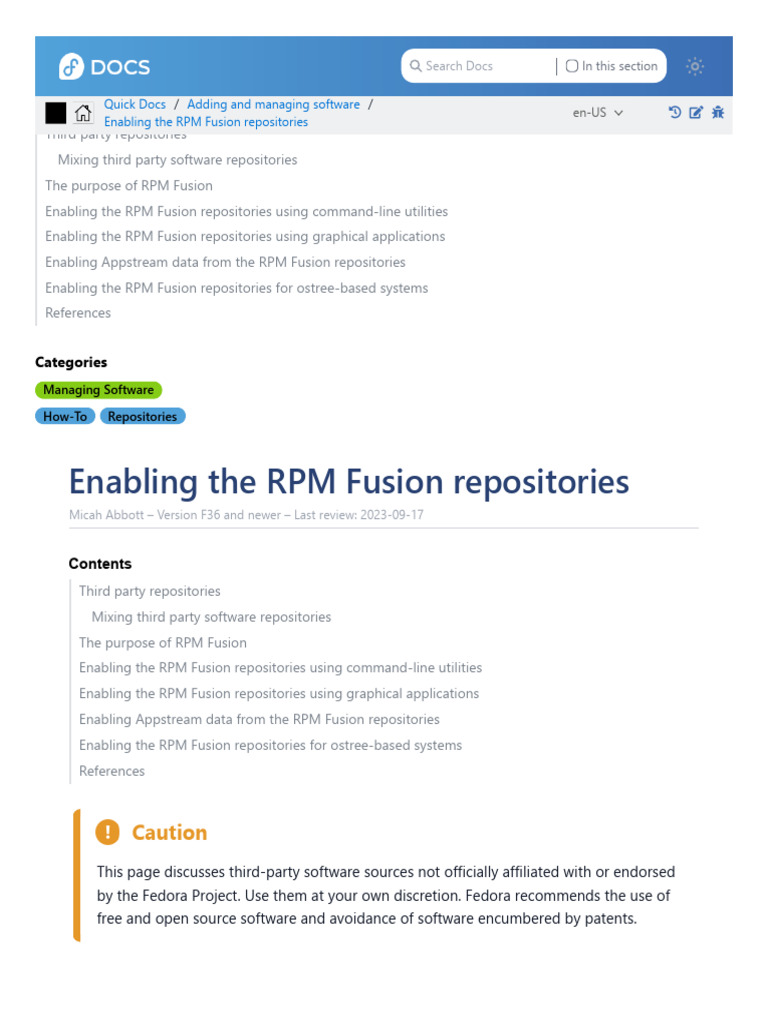 How To Enable RPM Fusion Repositories On Fedora | PDF | Software ...