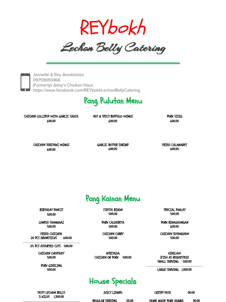 REYbokh Official Menu | PDF