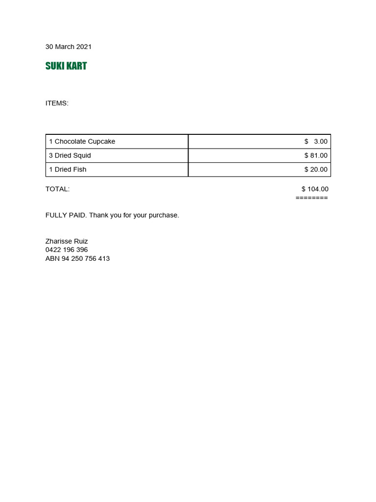 Suki Kart Purchase Receipt | PDF