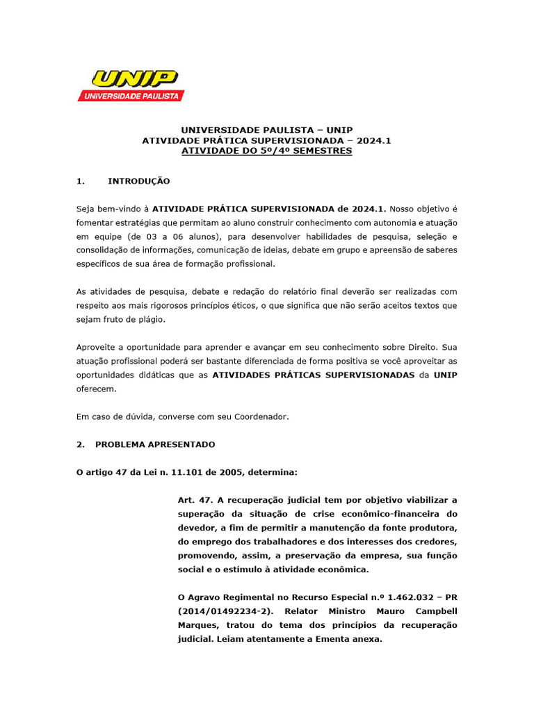 APS 5o-4o Semestres 2024.1 | PDF | Falência