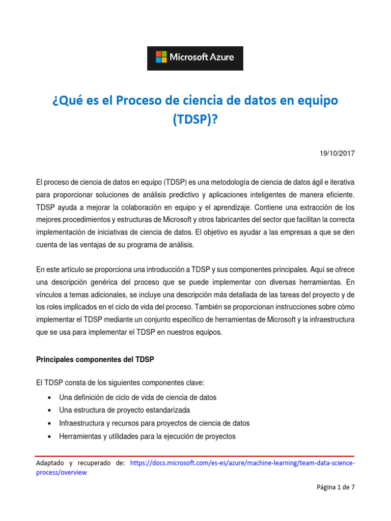 Proceso de Ciencia de Datos en Equipo (TDSP) | PDF | Control de ...
