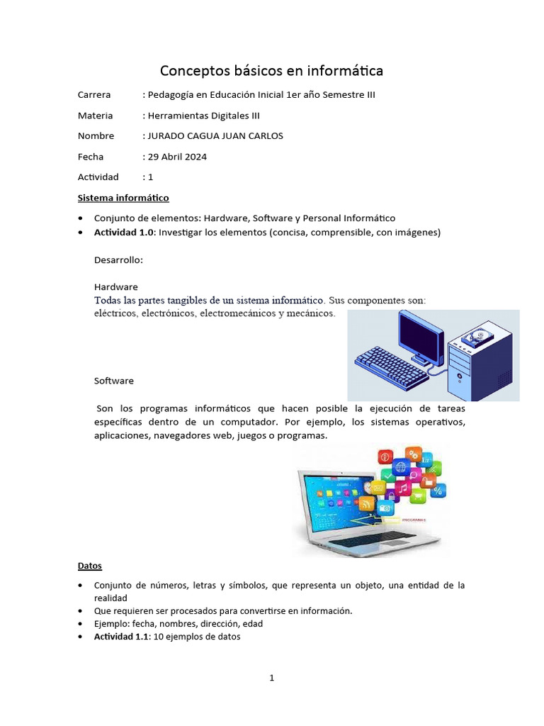 Conceptos Básicos en Informática EG JURADO CAGUA JUAN CARLOS. | PDF | Informática | Hardware de ...