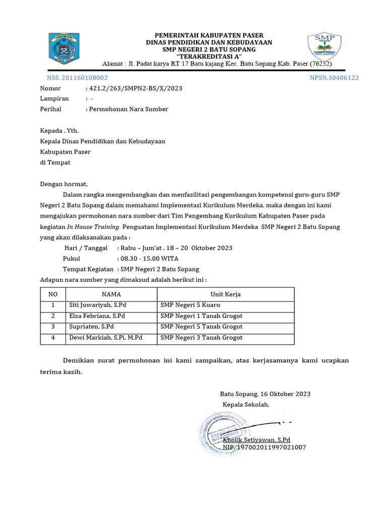 Permintaan Nara Sumber | PDF
