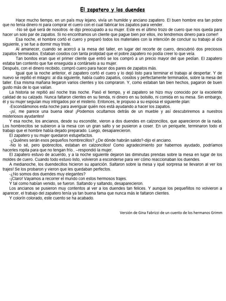 El Zapatero y Los Duendes | PDF | Zapato