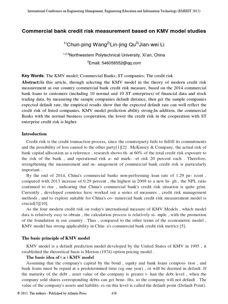 KMV Model for Measuring Bank Credit Risk | PDF | Option (Finance ...