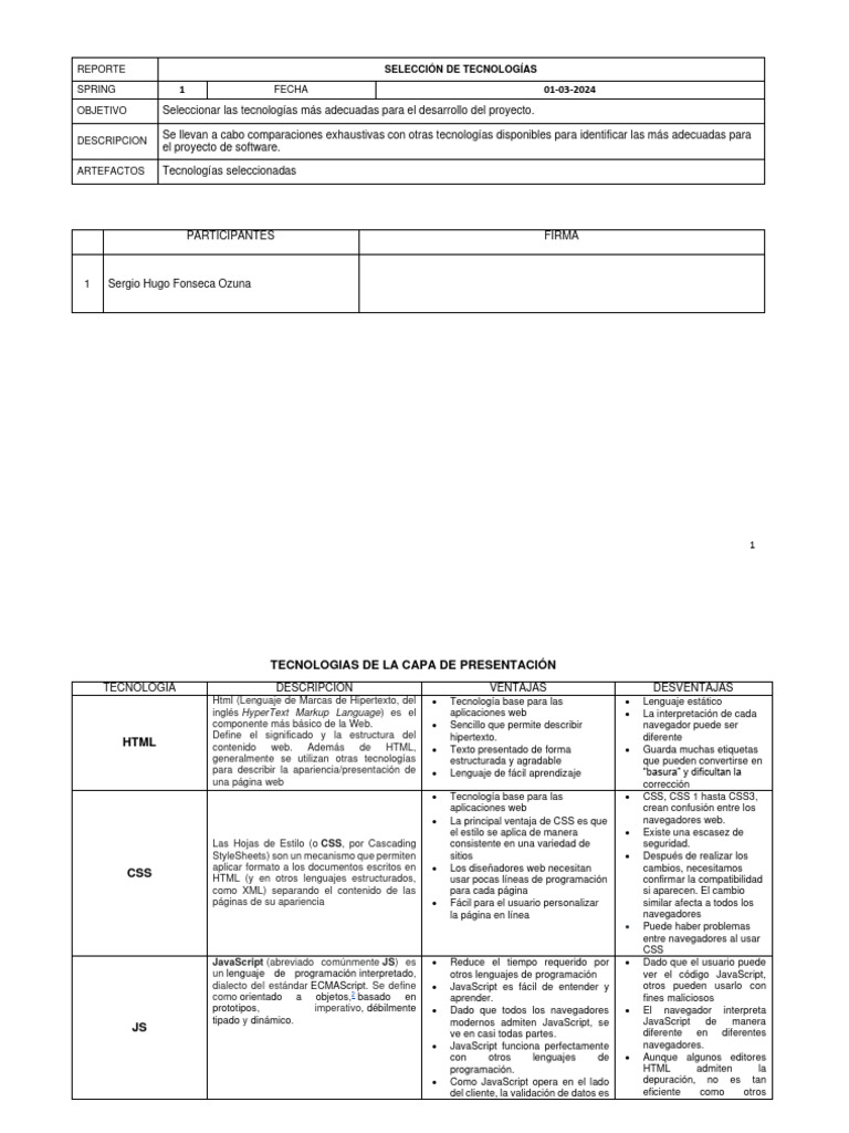 001 Seleccion de Tecnologias | PDF | Script Java | Mi sql