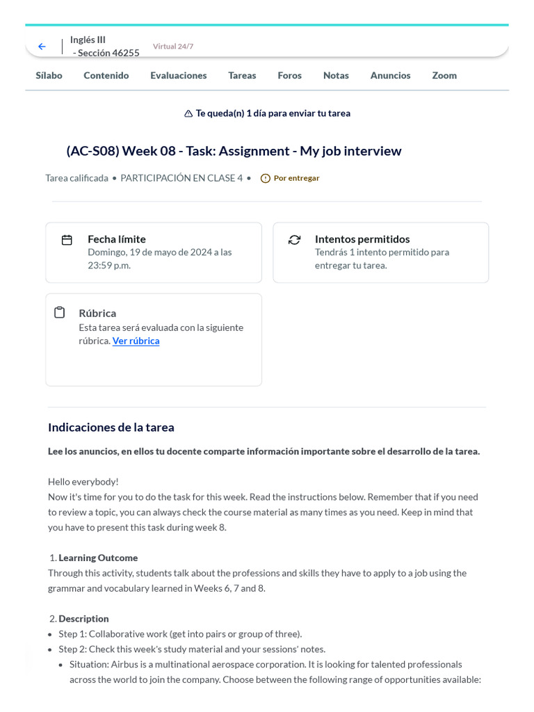 UTP+Class - Tareas Semana 8 | PDF | English Language | English Grammar