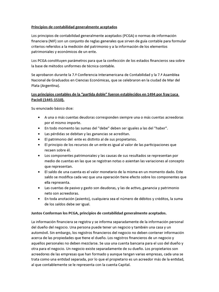 Principios de Contabilidad Generalmente Aceptados | PDF | Contabilidad ...