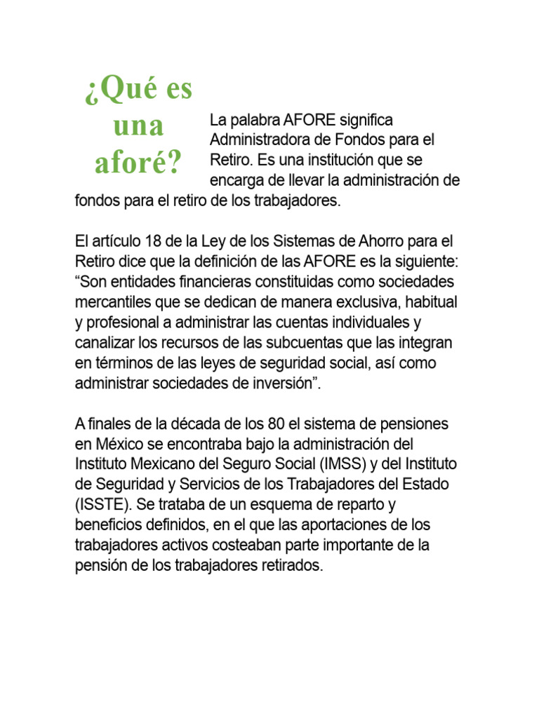 ¿Qué es una AFORE en México? | PDF | Negocios | Finanzas y dinero