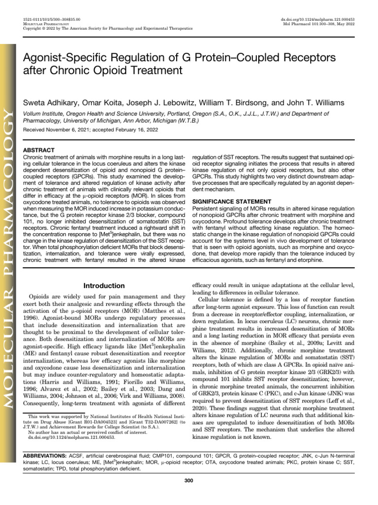 Agonist-Specific Regulation of G Protein-Coupled Receptors After ...