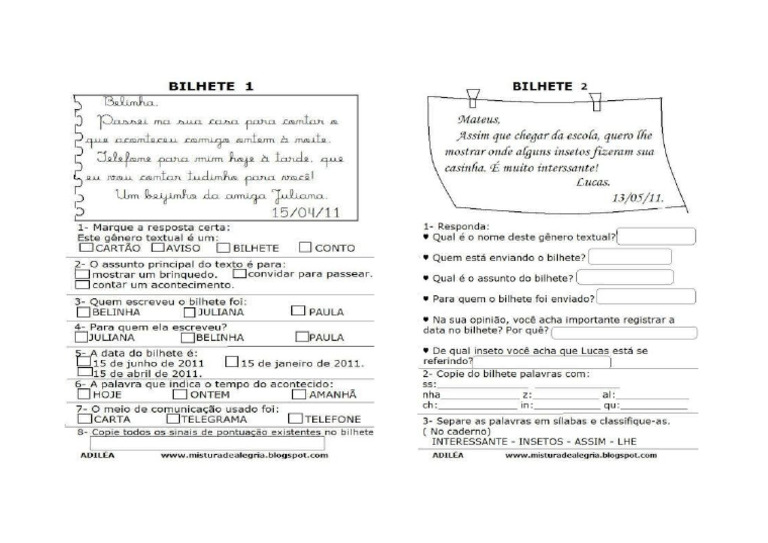 Gênero Textual Bilhete | PDF