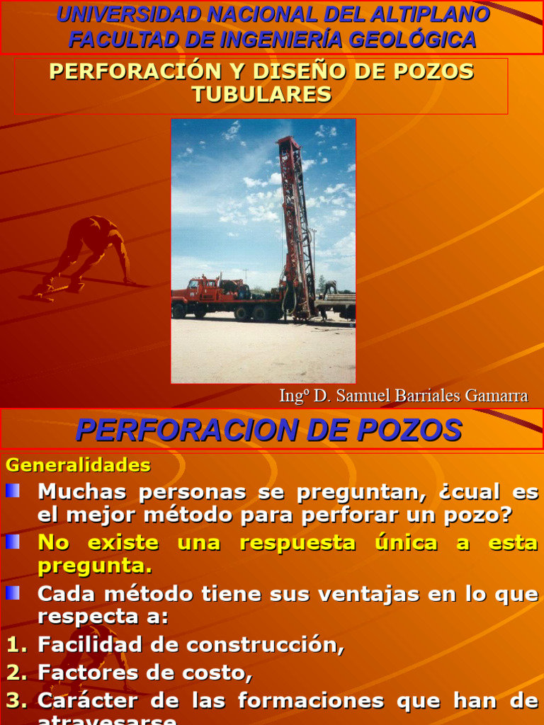 Perforación y Diseño de Pozos Tubulares (Ingº Agrícola) | PDF | Perforación | Agua subterránea