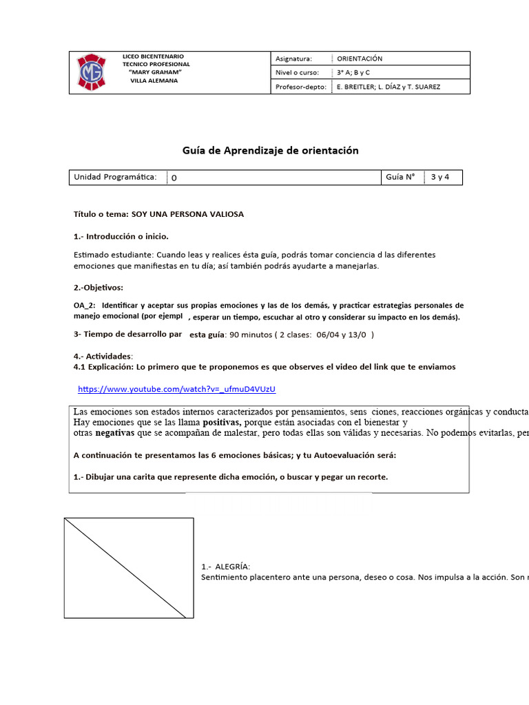 Guia 3 Y4 de Orientación | PDF | Las emociones | Ira