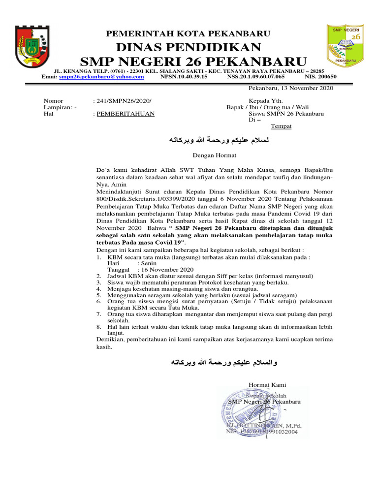 Surat Pemberitahuan Orang Tua Siswa-1 | PDF Surat Pemberitahuan Orang Tua Siswa-1 | PDF