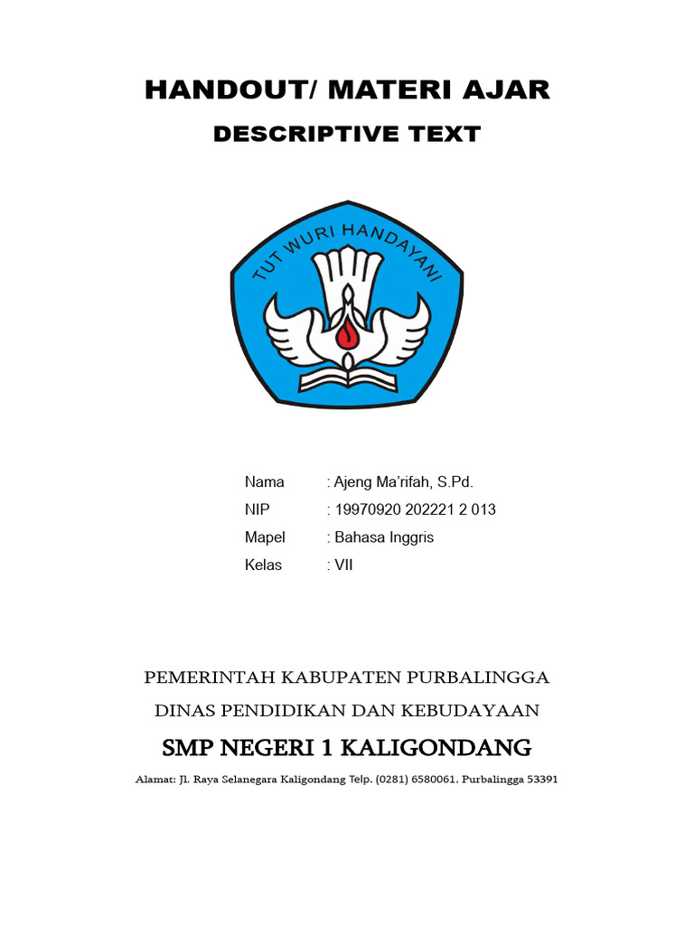 HANDOUT Descriptive Text Kelas 7 Sem 2 | PDF