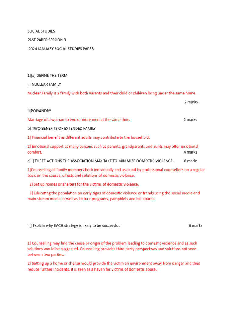 Social Studies Past Paper Session 3 | Download Free PDF | Family ...