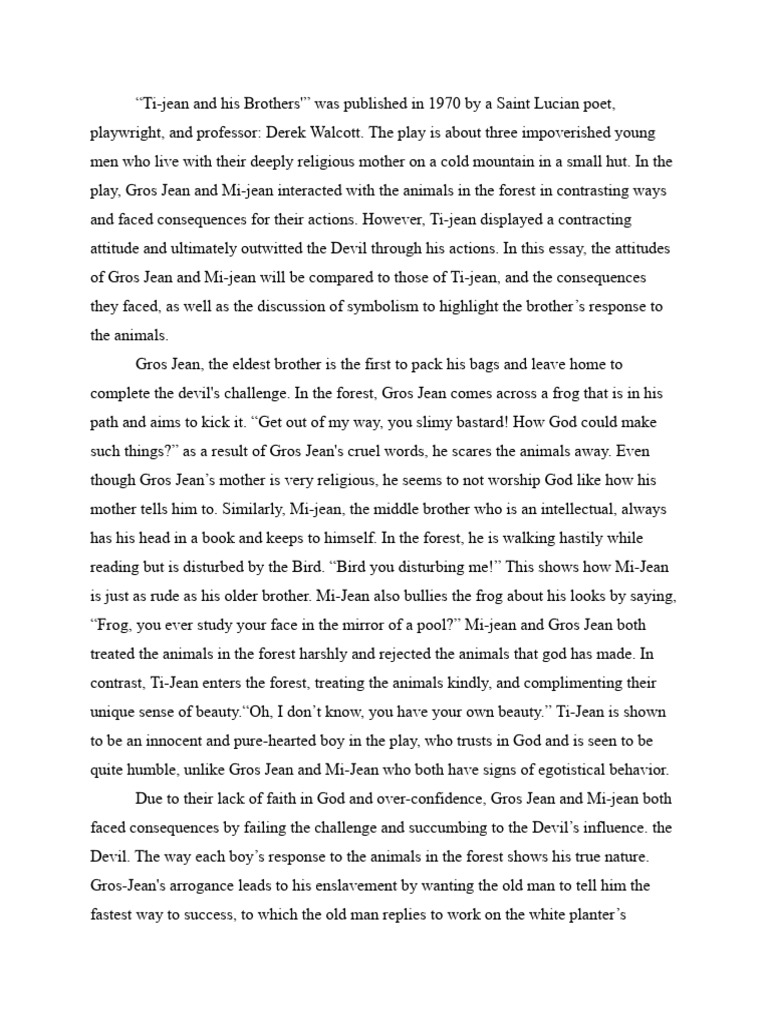 Literature Essay On Ti-Jean and His Brothers | PDF | Plantation