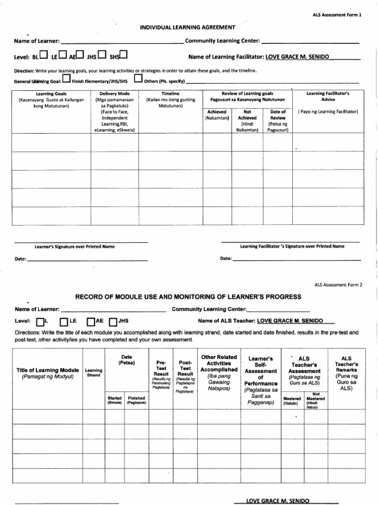 ALS FORM 1 & 2 | PDF | Behavior Modification | Learning
