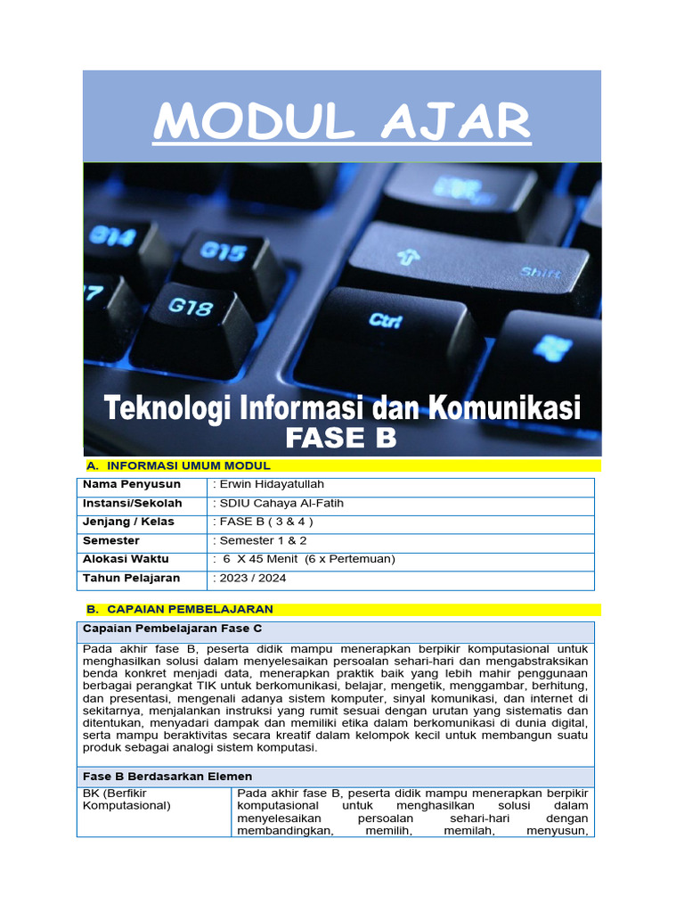 Modul Ajar Tik Semester Kurikulum Merdeka | PDF | Komputer