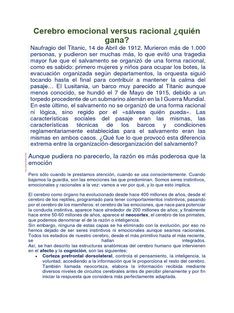 Cerebro Emocional Versus Racional | Descargar gratis PDF | Las ...