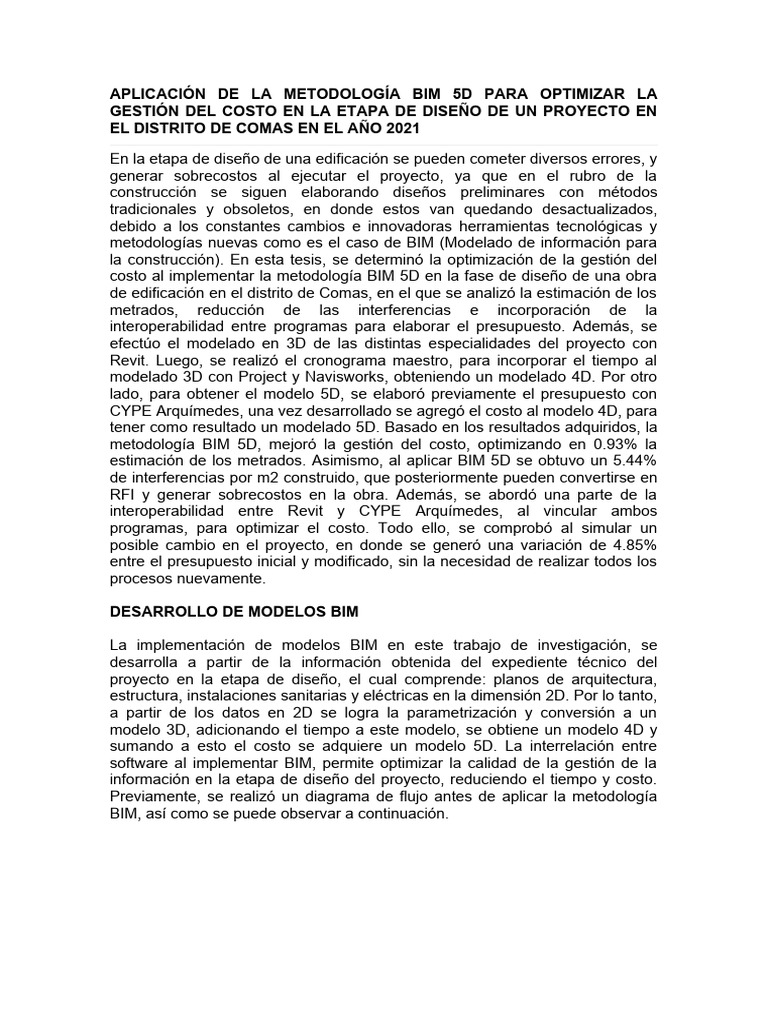Aplicación de La Metodología Bim 5D para Optimizar La Gestión Del Costo ...
