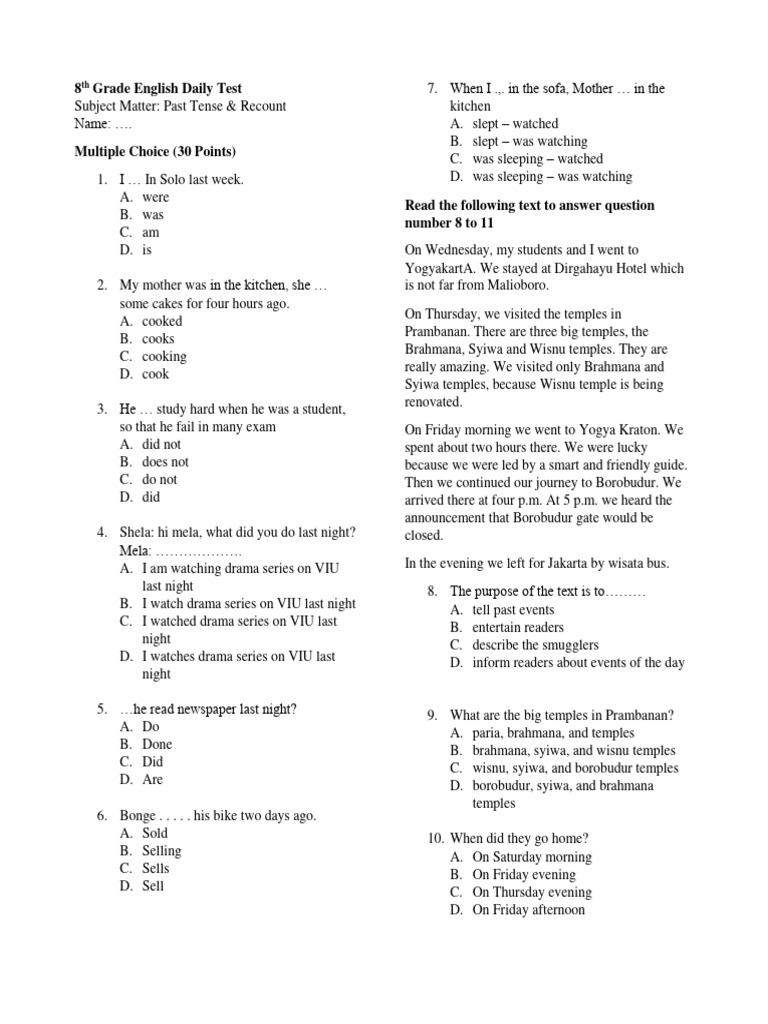 8th Grade English Test | PDF