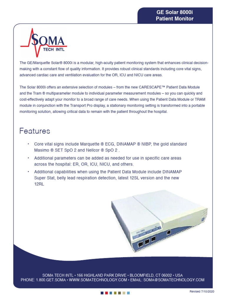 Ge Solar 8000i Patient Monitor | PDF | Monitoring (Medicine) | Alternating Current