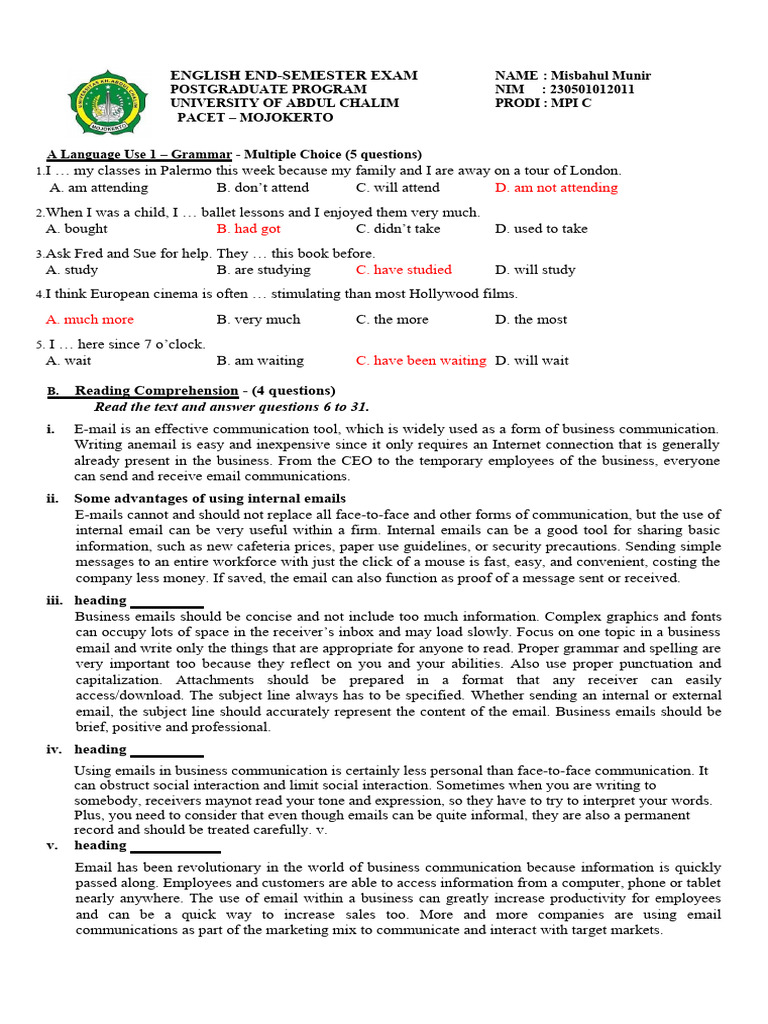 ENGLISH ES EXAM PS UAC | PDF | Communication | Human Communication