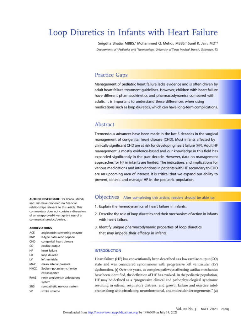 Loop Diuretics for Infant Heart Failure | PDF | Heart Failure | Blood ...