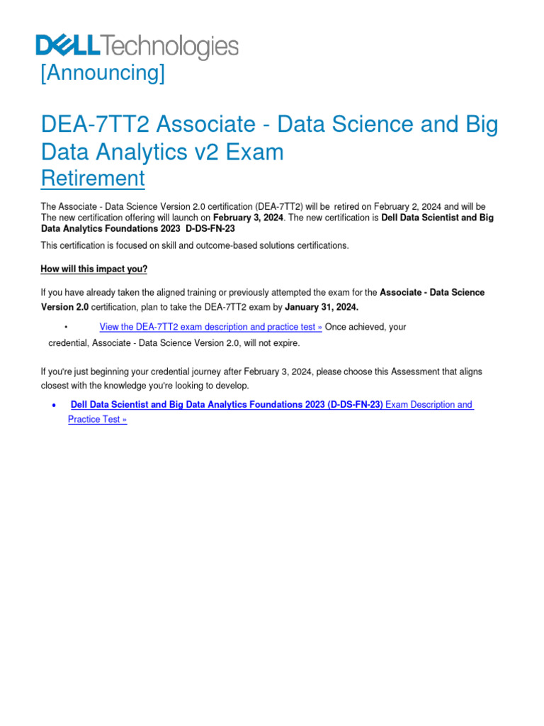DEA-7TT2 Associate-Data Science and Big Data Analytics v2 Exam ...