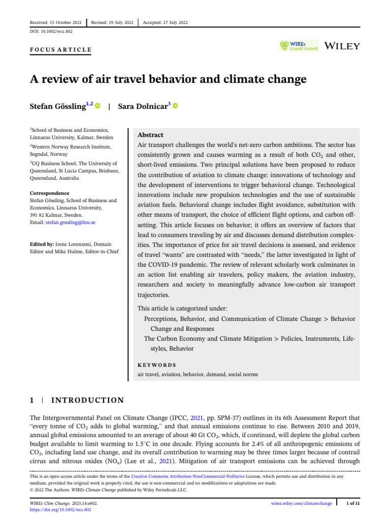 A Review of Air Travel Behavior and Climate Change | Download Free PDF ...