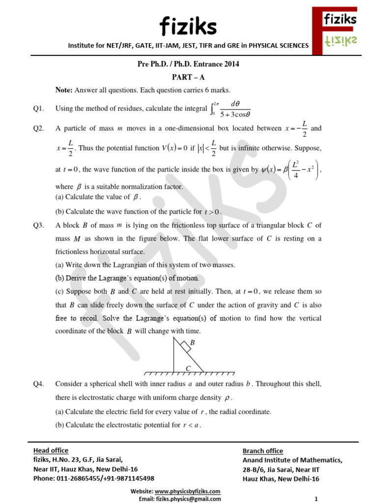 JNU-Ph.D Entrance 2014 | PDF | Spin (Physics) | Lagrangian Mechanics