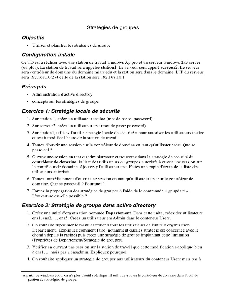 Audit des stratégies de groupe et accès | PDF | Stratégies de groupe ...
