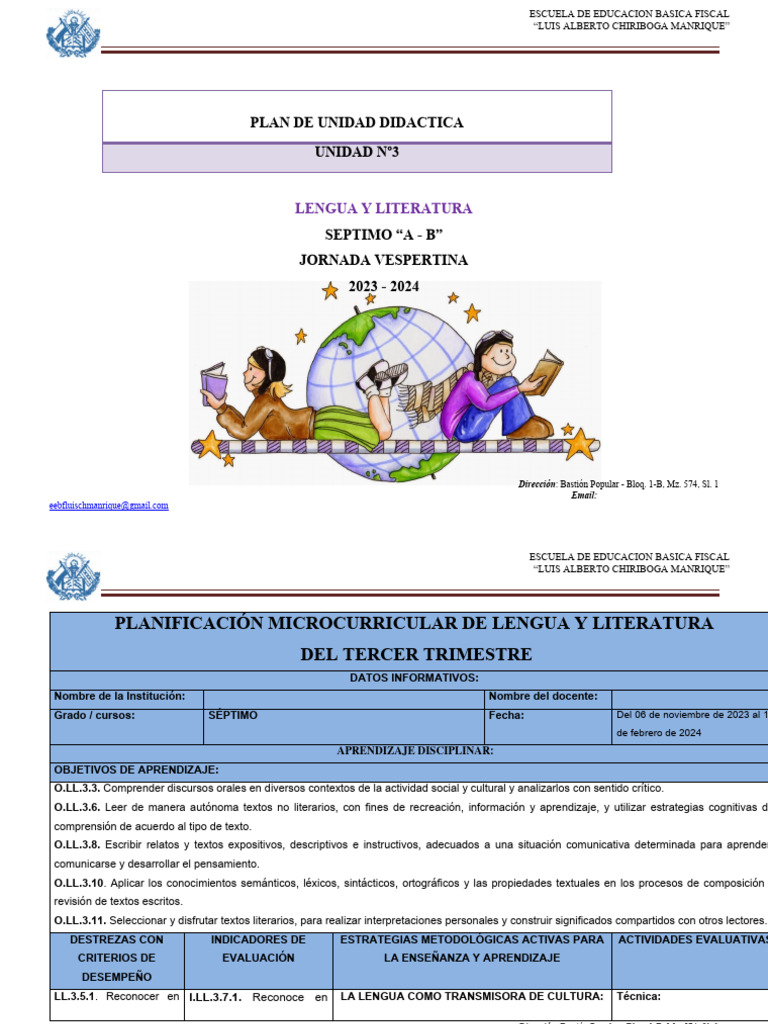 Planificacion Lengua 3er Trimestre | PDF | Aprendizaje | Educación primaria