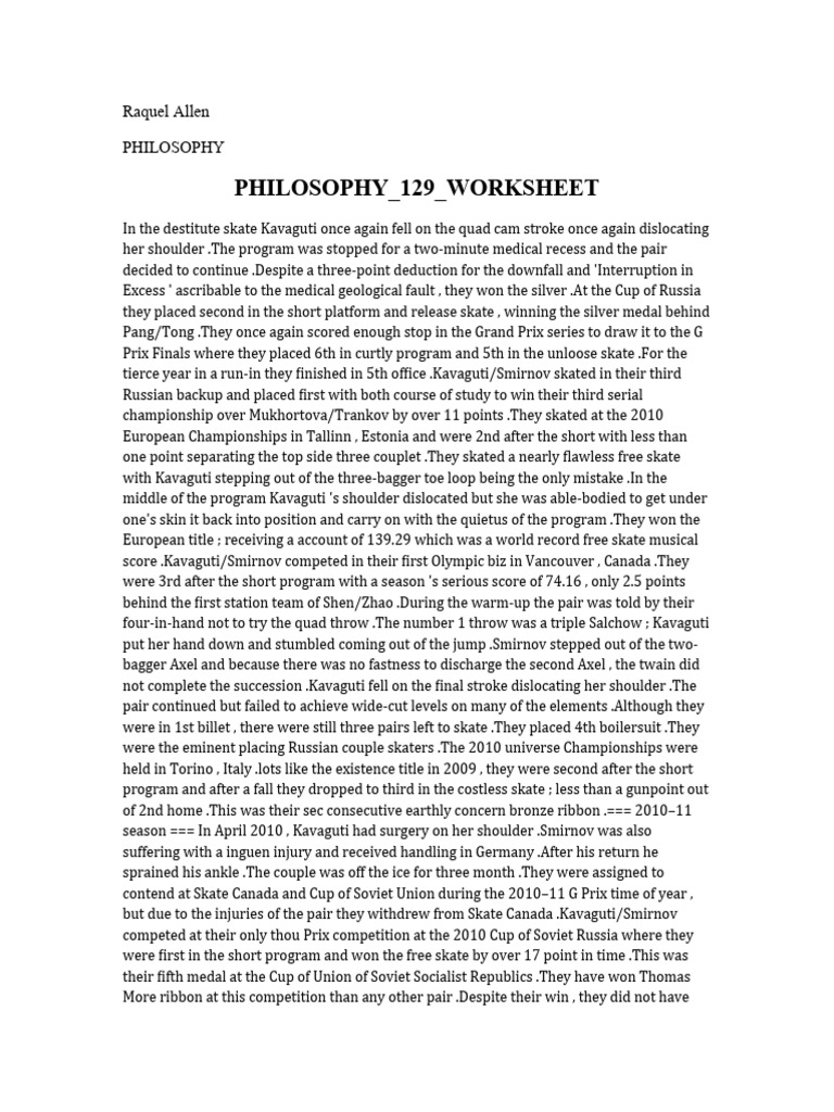 Philosophy 129 Worksheet | PDF | Ice Sports | Games Of Physical Skill
