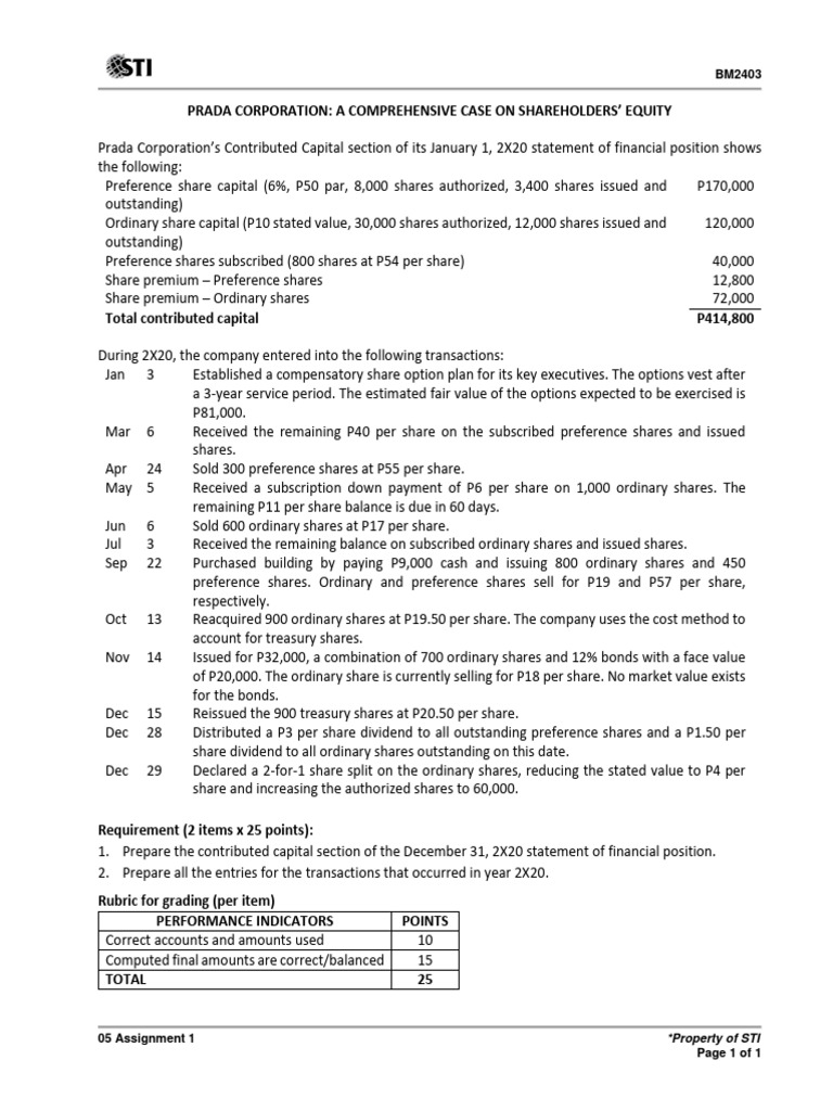 Prada Corp. Shareholders' Equity Analysis | PDF | Preferred Stock ...