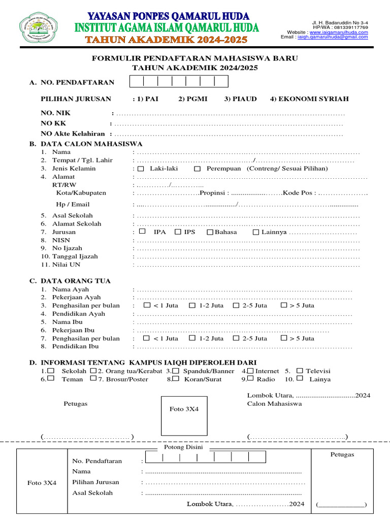Formulir Pendaftaran Mahasiswa Baru 2024 Pdf