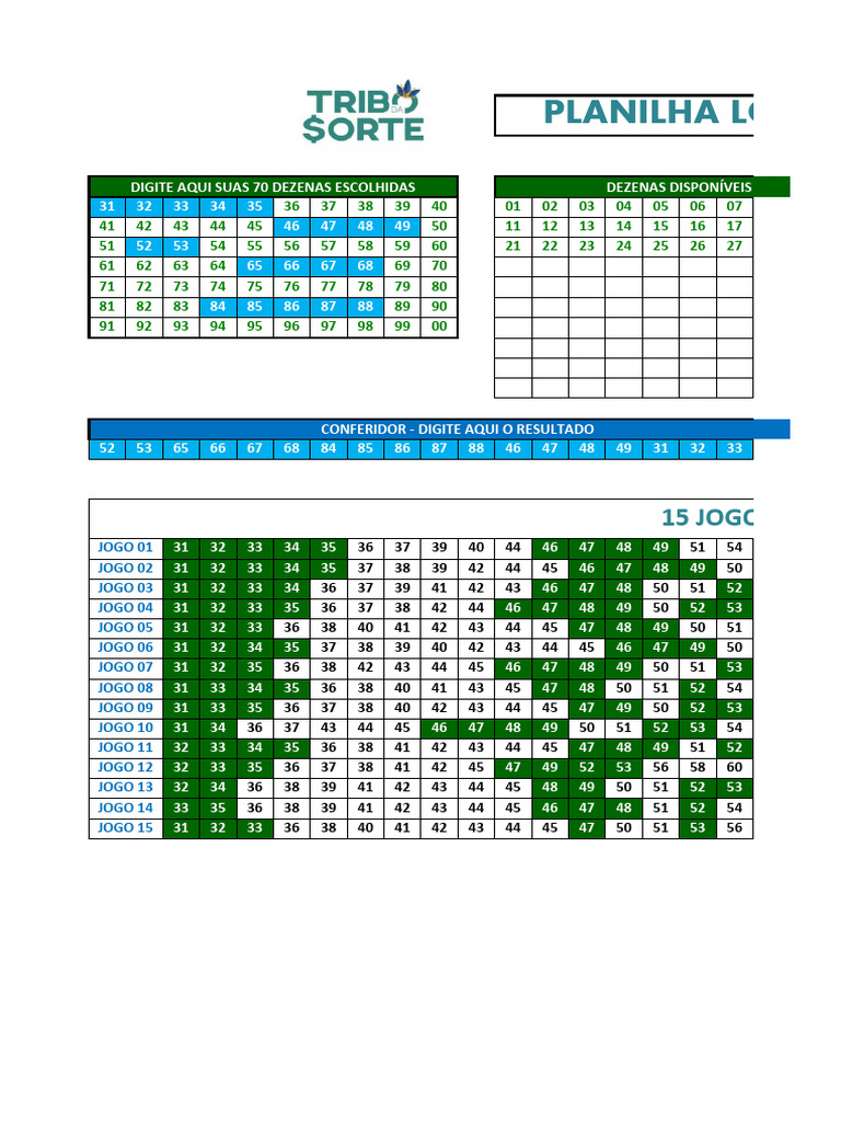 Plan Lotomania Tribo Da Sorte 70x15 | PDF