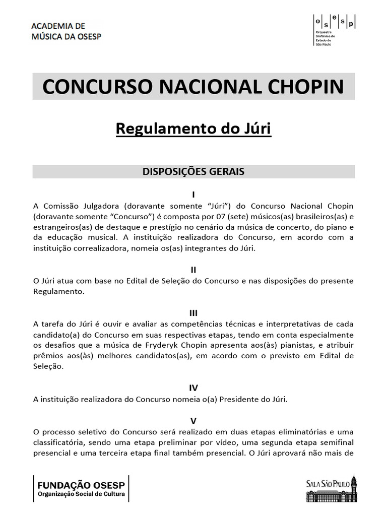 CONCURSO CHOPIN Regulamento Juri 2024 | PDF