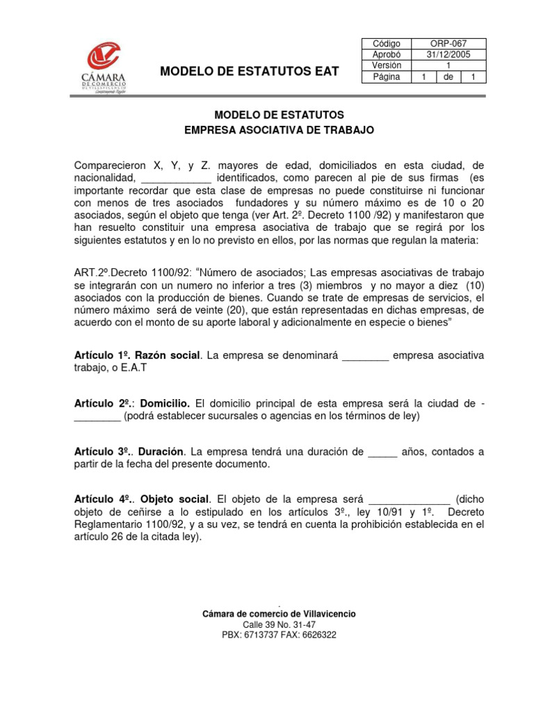 Modelo de Estatutos para EAT | PDF | Business | Contabilidad