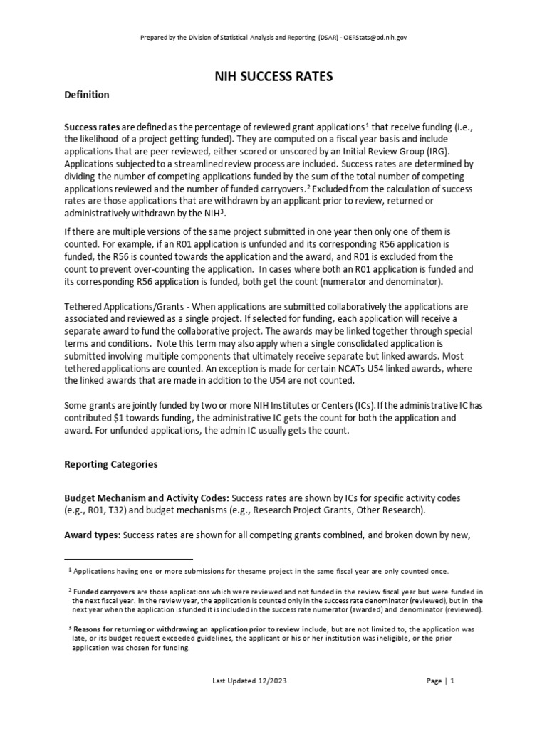 NIH Success Rates Definition | PDF | Appropriations Bill (United States ...