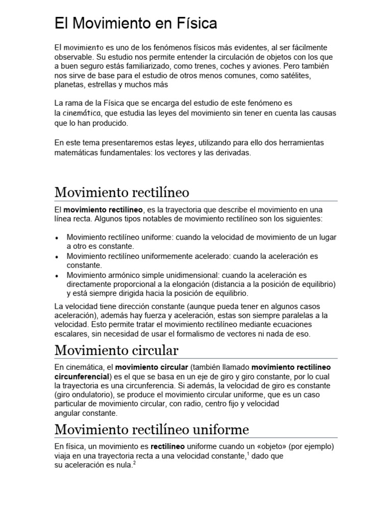 El Movimiento en Física | PDF | Velocidad | Aceleración