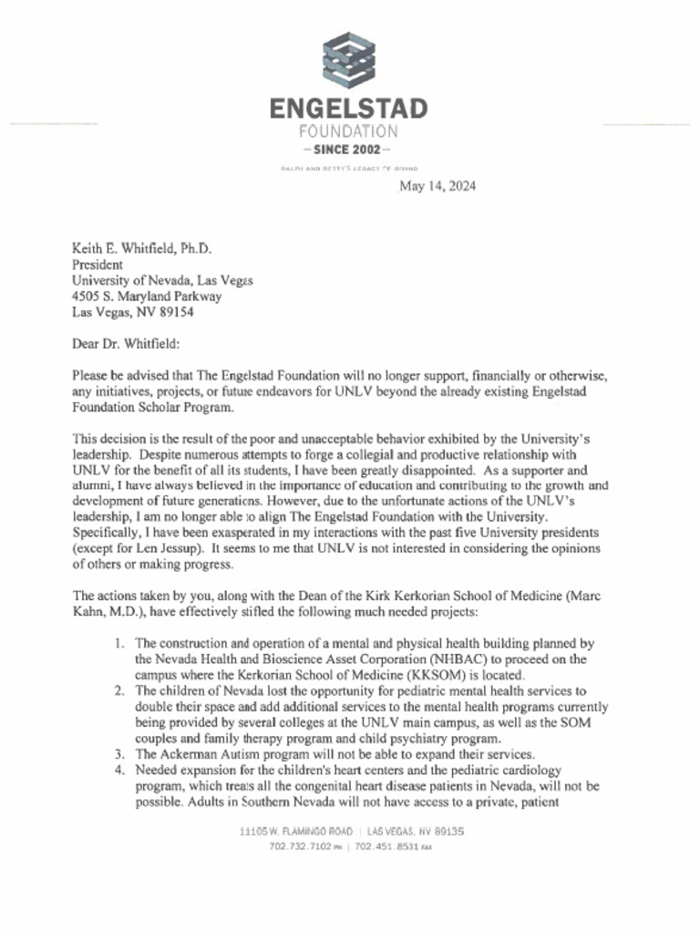 Engelstad Foundation Withdraws Support for UNLV | PDF | Cardiology ...