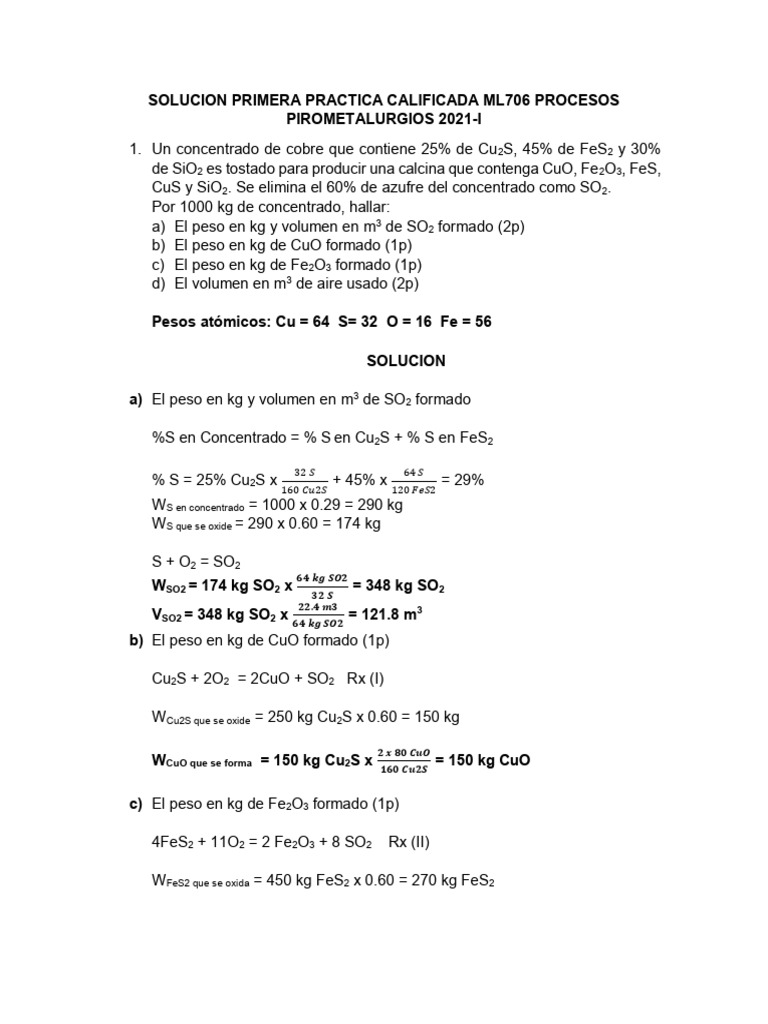 Solucion Primer Examen Piro | PDF | Fenómenos científicos | Conjuntos de elementos químicos