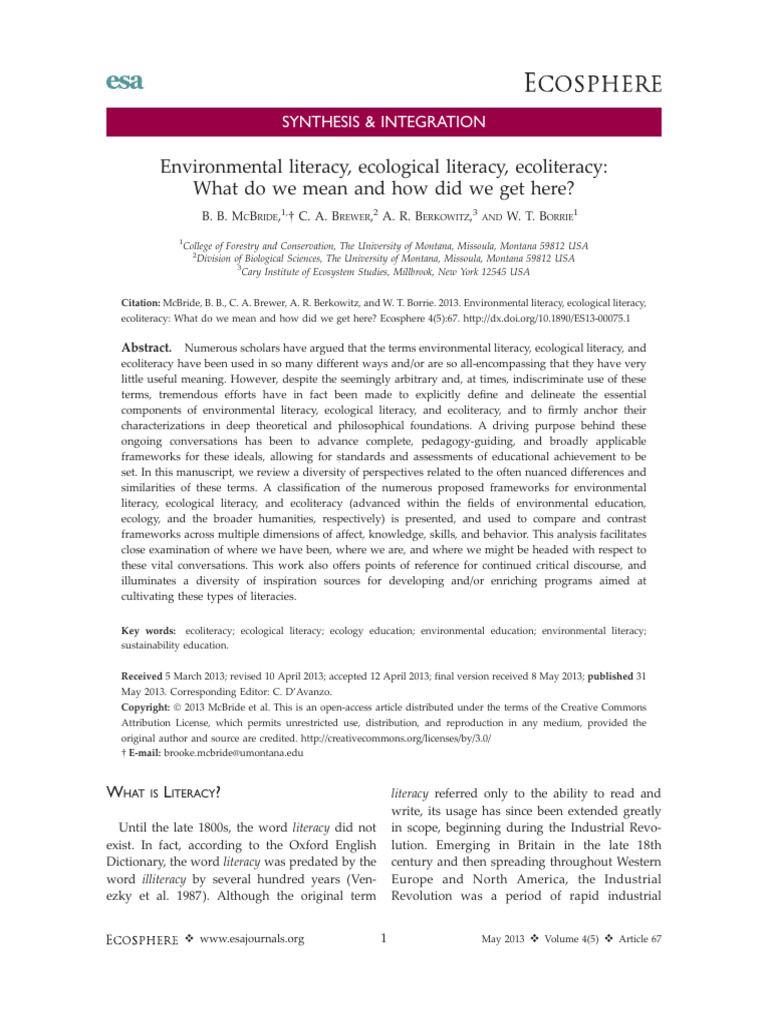 Ecosphere - 2013 - McBride - Environmental Literacy Ecological Literacy ...